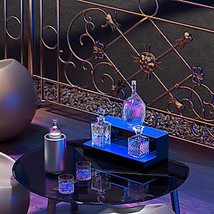 Magshion 2-Step Lighted Bar Shelves LED Lighted Liquor Bottle Display Shelf, 16" Dynamic Color Change Bottle Display, Home Kitchen Private Party Nightclub Decor, L20 Color Shifts w/Remote Control