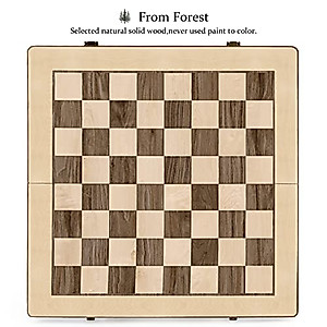 A&A 15 inch Wooden Folding Chess & Checkers Set w/ 3 inch King Height Staunton Chess Pieces / 2 Extra Queens - Beech Box w/Maple & Walnut Inlay