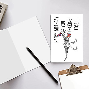 VvOoOvV Funny Birthday Card Gifts for Men Women, Cute Dinosaur Birthday Cards from Grandson Granddaughter for Grandparents, Humor Getting Older Bday Gift for Him Her, Happy Birthday You Fossil