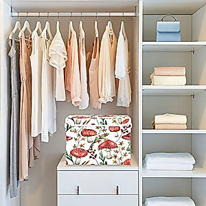 Mushroom Leaves Storage Basket 16.5x12.6x11.8 In Collapsible Fabric Storage Cubes Organizer Large Storage Bin with Lids and Handles for Shelves Bedroom Closet Office