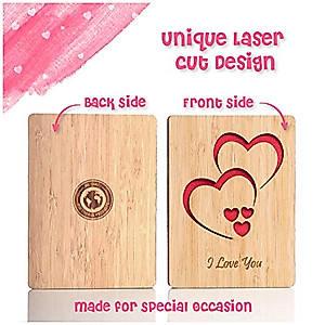 Wedding Anniversary Card For Wife - | Made From Real Bamboo | 6" X 4.5" - 1 Pack (Envelope Included) | Laser Cut, Mandala Themed Wife Anniversary Card from Husband or Significant Other (Hearts)