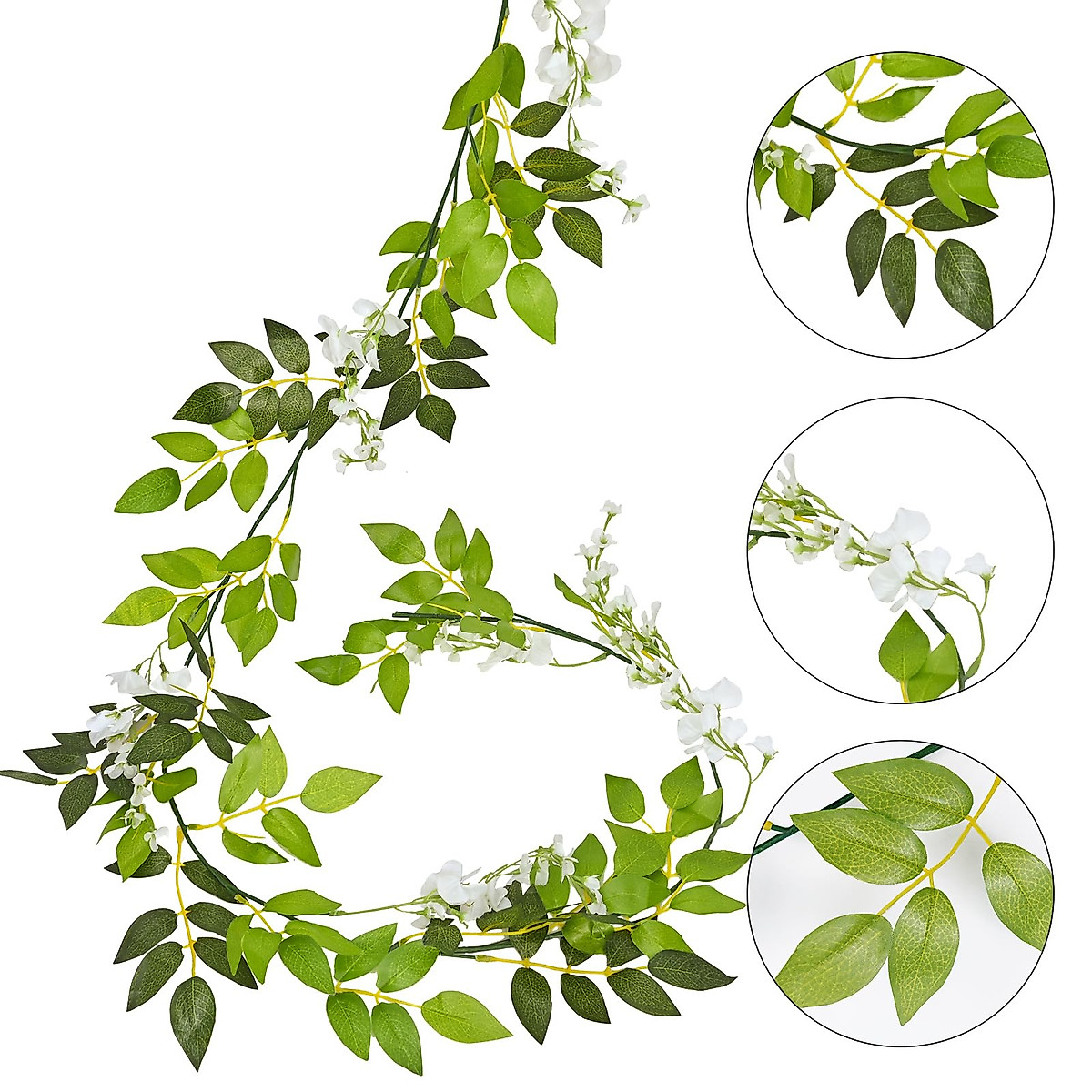 Dolicer Wisteria Artificial Flower Garland 4Pcs Total 24Ft, Artificial Wisteria Garland, White Wisteria Flower Vines, Silk Wisteria Hanging Flowers for Wedding Arch Outdoor Ceremony Garden Porch Decor