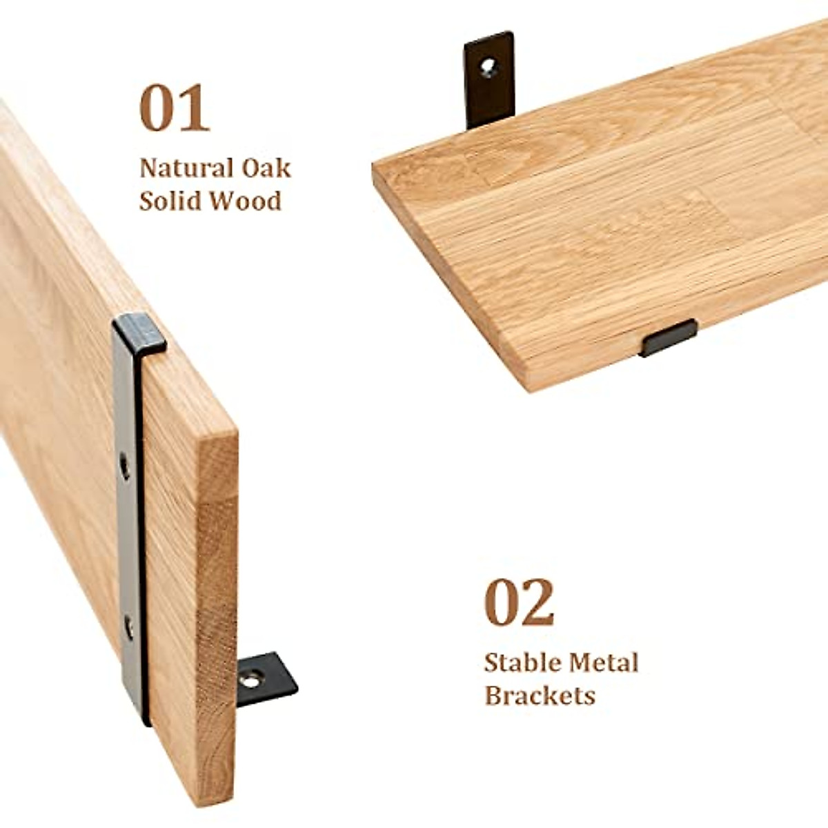 TRWISWDC Floating Shelves Wall Mounted 24 inches Oak Natural Floating Wood Shelf with Lip Brackets for Bedroom Living Room Kitchen Bathroom Rustic Wall Storage Shelves