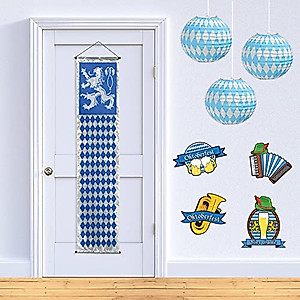 Beistle Oktoberfest Paper Lanterns, 9-1/2-Inch, Blue/White