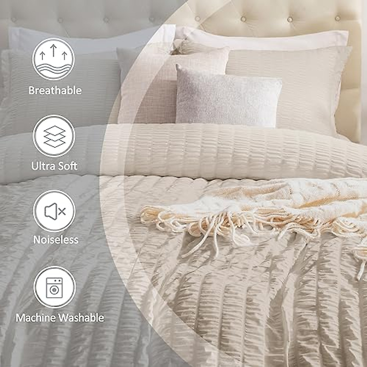 Cozyide Linen Twin Duvet Cover, 2 Pieces Bedding Duvet Covers, Soft Breathable Seersucker Duvet Cover Set with Zipper Closure and Corner Ties (1 Duvet Cover 68"x90" + 1 Pillow Sham 20"x26")