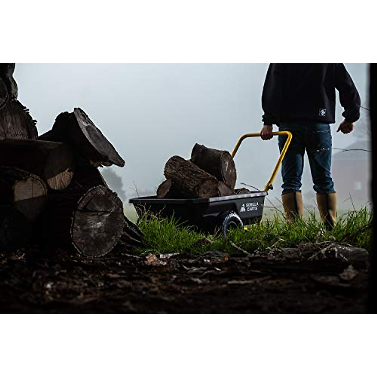 Gorilla Carts GCR-4 4 Cu. Ft, 300-pound Capacity, Poly Yard Cart, Black/Yellow