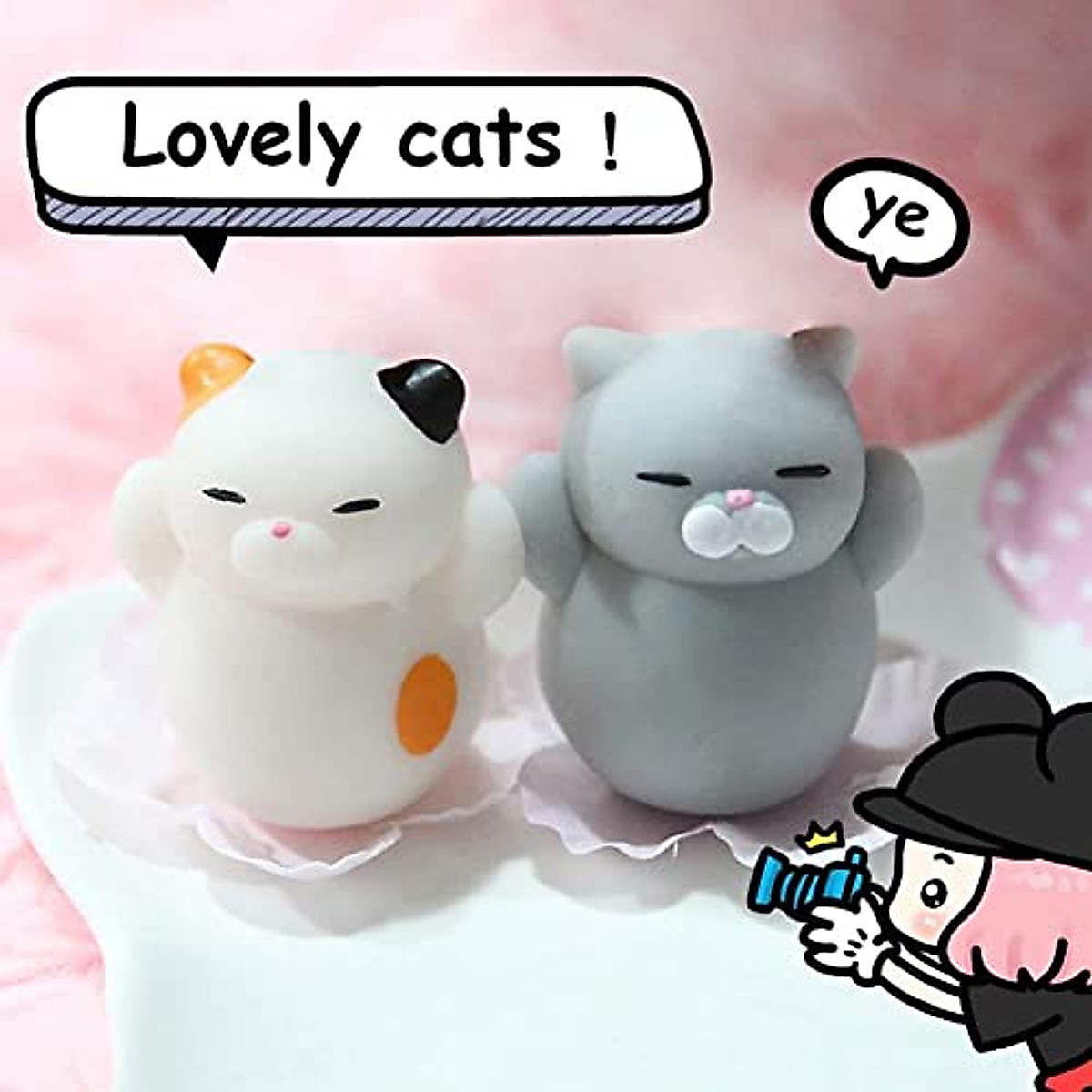 Squishy Cat Toys, 4pcs Soft Silicone Cute Kawaii Stress Relief Toys for Kids Adults Fidget Toy Sensory Stress Anxiety Relief Squeeze Toys for Boys Girls Birthday Gifts Stocking Stuffers Party Favor