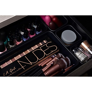 Masirs Interlocking Drawer Organizer Bins, Durable Plastic, Various Sizes for Custom Layout Design, Great for Desk Drawer, Tool Box or Garage Organization, (Black | 8-Piece Set)