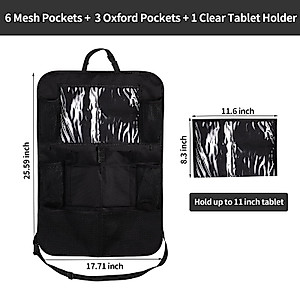 Ecurfu Backseat Car Organizer, Back Seat Protectors Kick Mats, Car Storage Bag with iPad Tablet Holder + 9 Storage Pockets for Kids Toddlers, Travel Accessories (1PC)