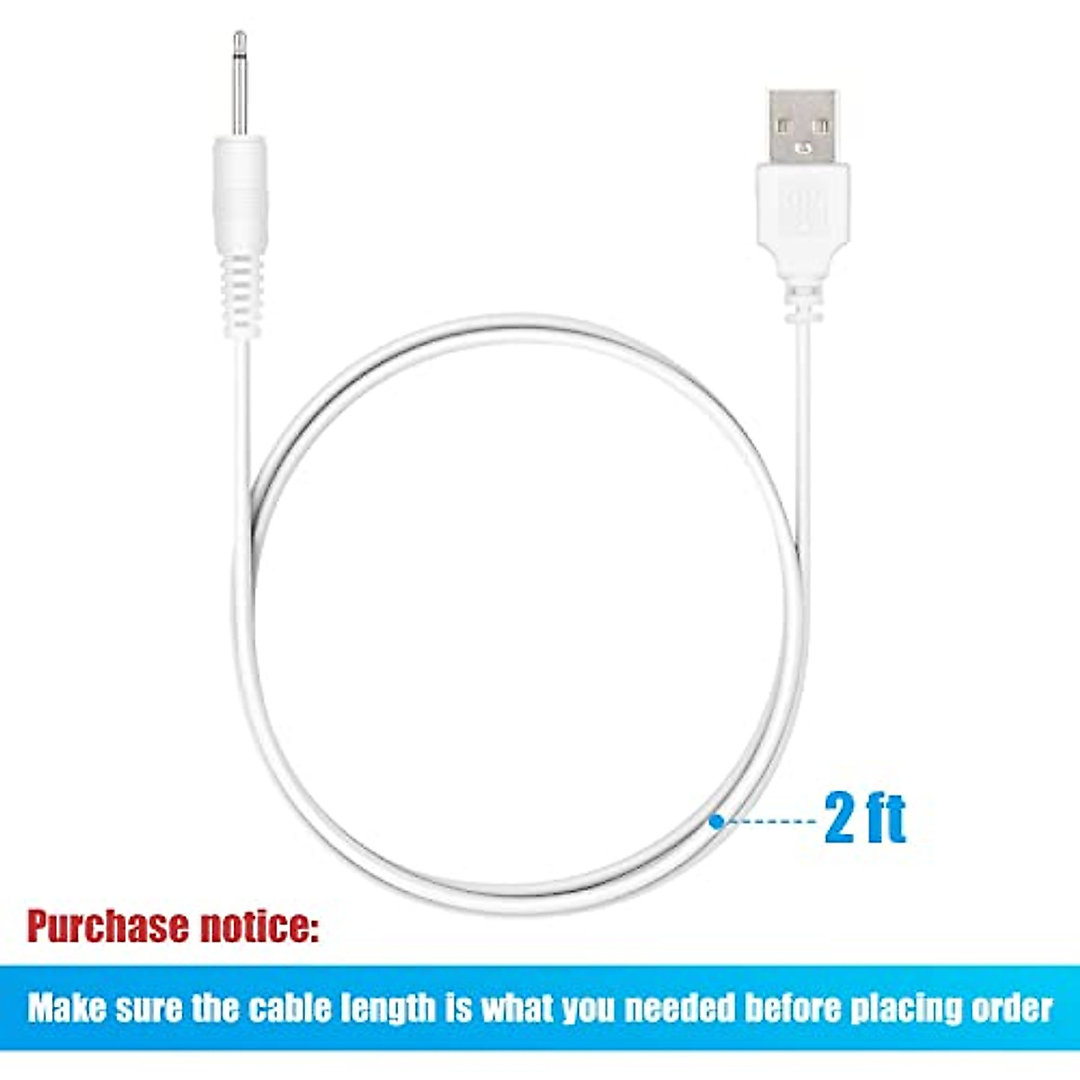3 Pack Replacement DC Charging Cable 2.5mm with Fast DC USB Charger Cable Cord Adapter Technology for Universal Vibrating Wand Massagers and Toys, 2ft White