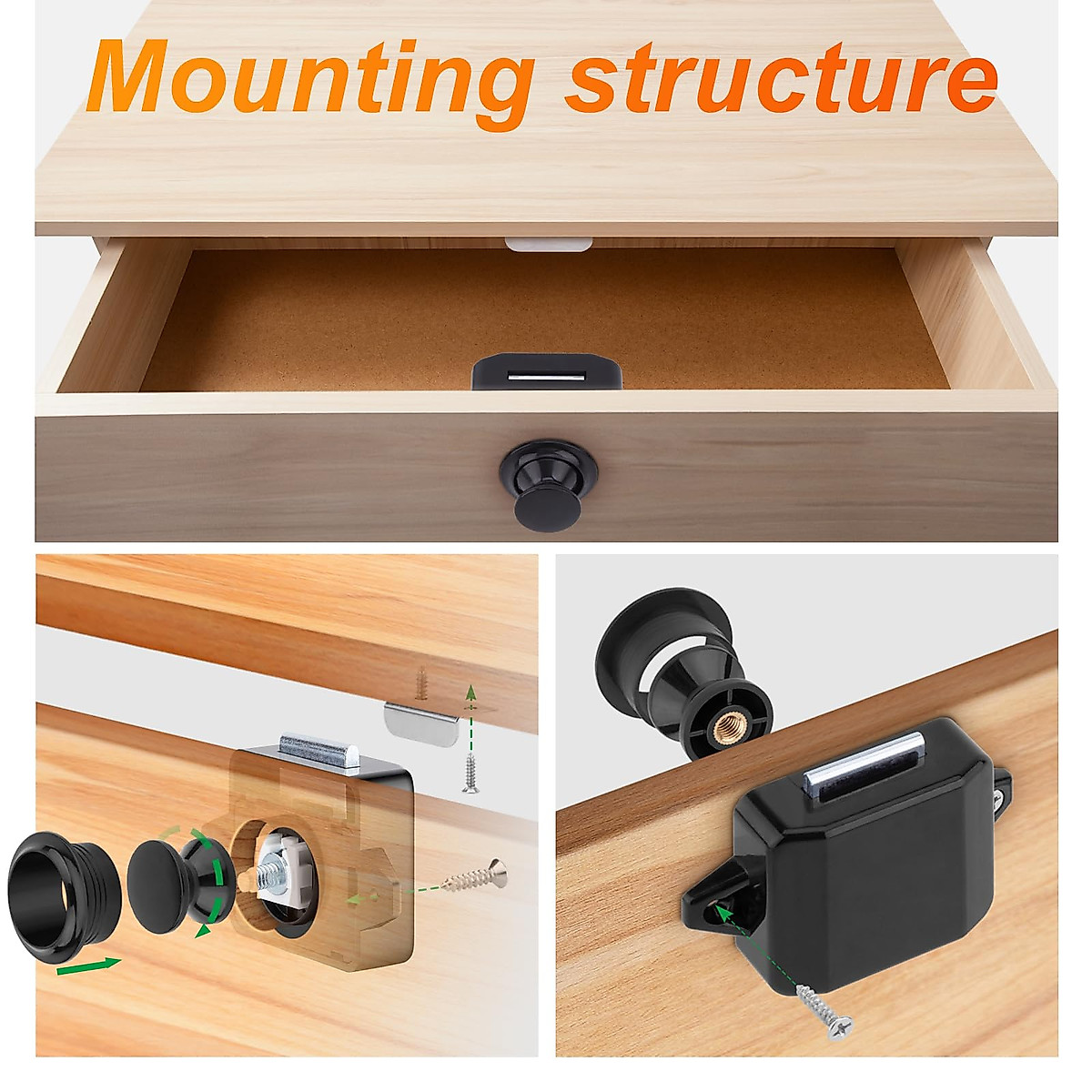 CXQamitao 5 Pack Push Button Latch Cabinet Door Catch Keyless Cupboard Locks for RV Motorhome Camper Caravan Home Yachts,Zinc Alloy&Black