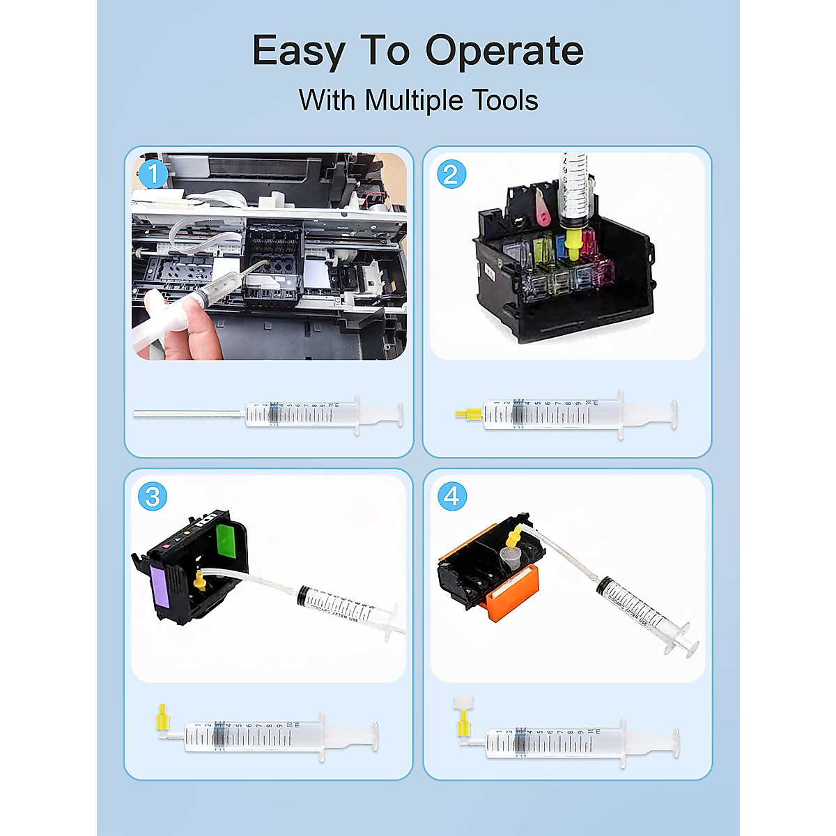 Mars Online Printhead Cleaning Kit Inkjet Printer Head Cleaner Compatible for HP / Epson / Brother / Canon 8600 8610 8035 8710 6700 6900 / Epson 1430 2720 et-2720 et-2750, 100ML, Kit 2