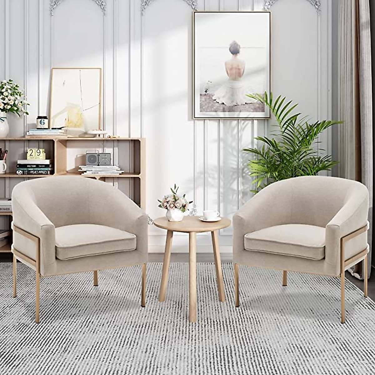 Aklaus Barrel Chairs Modern Arm Chair with Gold Metal Legs Upholstered Reading Accent Chair Club Chair with Removable Seat Cozy Sigle Sofa Chair Round Armchair for Living Guset Room Bedroom