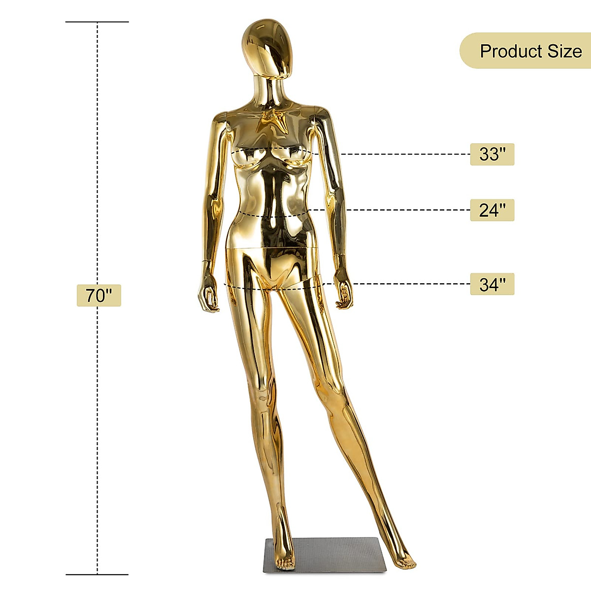 Female Mannequin Dress Full Body - 70'' Mannequin Dress Form Display Full Body Adjustable Realistic Manikin Torso Stand (Golden)