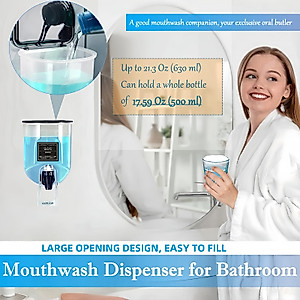 Suaetiai Mouthwash Dispenser For Bathroom, Wall Mounted Mouthwash Dispenser, 21oz Plastic Mouth Wash Container With Adhesive Hook And 2 Reusable Glass Cups/4 Pcs Label - 1 Pack