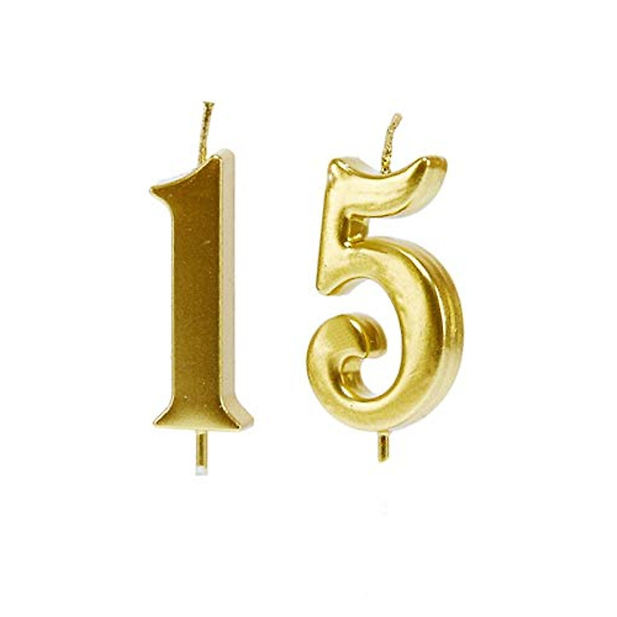 Bailym Gold 15th Birthday Candles, Number 15 Cake Topper for Birthday Decorations