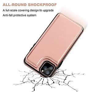 iPhone 11 Pro Max Wallet Case with Card Holder,OT ONETOP PU Leather Kickstand Card Slots Case,Double Magnetic Clasp and Durable Shockproof Cover for iPhone 11 Pro Max 6.5 Inch(Rose Gold)