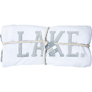 Pavilion Gift Company 30 x 40 Inch Striped White & Gray Royal Plush Baby Blanket Eat. Lake. Sleep, Grey