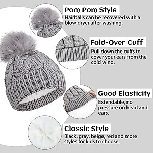 YSense 2 Pack Toddler Kids Winter Warm Fleece Lined Beanie Hats for Boys and Girls Crochet Hairball Knit Cap (3-6 Years)