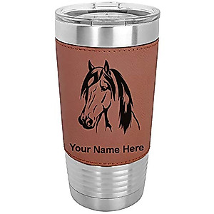 LaserGram 20oz Vacuum Insulated Tumbler Mug, Horse Head 1, Personalized Engraving Included (Faux Leather, Dark Brown)