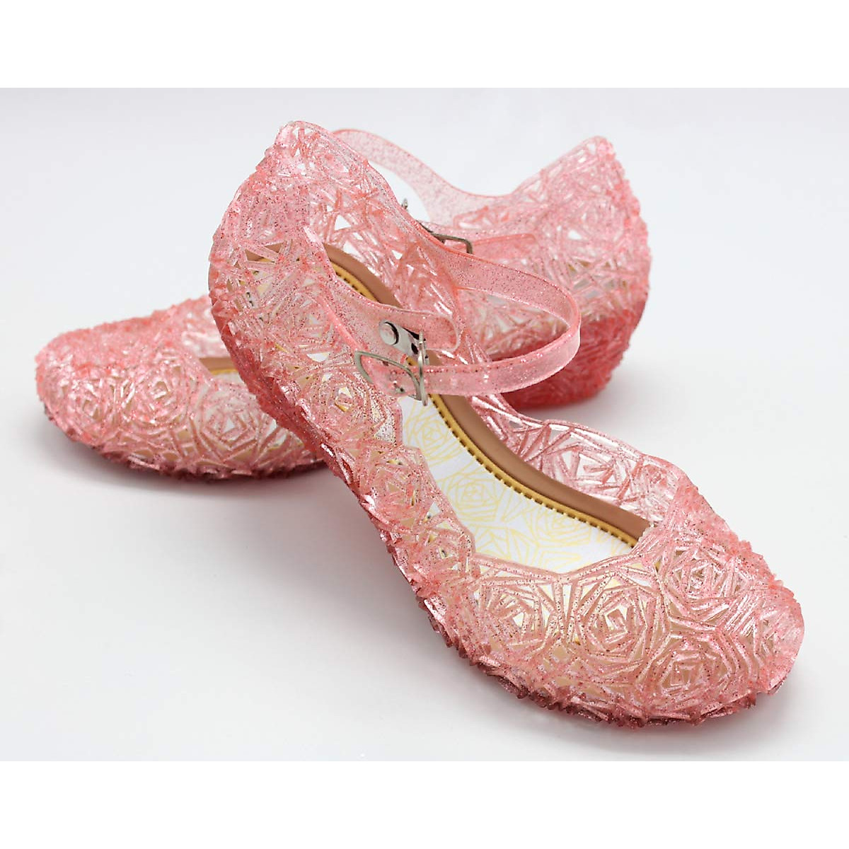 Kawai Peach Princess Girls' Cute Sparkle Sandals Fancy Dress Up Jelly Party Dancing Cosplay Shoes 1 Big Kid Pink