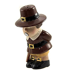 Turkey and Pilgrim Magnetic Ceramic Thanksgiving Salt and Pepper Shakers