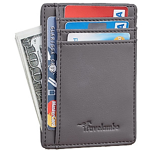 Travelambo Front Pocket Minimalist Leather Slim Wallet RFID Blocking Medium Size(VP Grey Light)