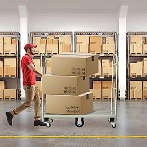 DIYTuning Narrow Aisle U-Boat Platform Truck with Thick Steel Deck Detachable Handles Dolly Push Cart Utility Cart Hand Trucks 2000lbs Capacity