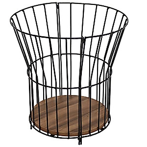 Sunnydaze 17.25-Inch H Modern Pedestal Wire Side Table with Faux Woodgrain Pull-Open Tabletop - Brown