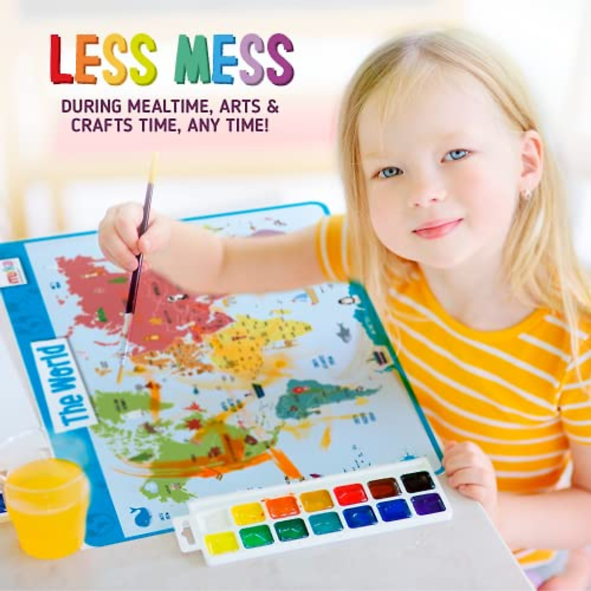 merka Kids Placemat Kids World Map Kids Placemats for Dining Table World Atlas Map Countries Continents and Oceans Non-Slip Reusable Placemats