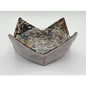 Camouflage Microwave Bowl Cozy Camo Reversible Microwaveable Potholder Timber Oak Leaf Bowl Buddy Hunt Lodge Man Cave Country Cabin Real Tree Manly Kitchen Linens Handmade Guy Gifts Under 10