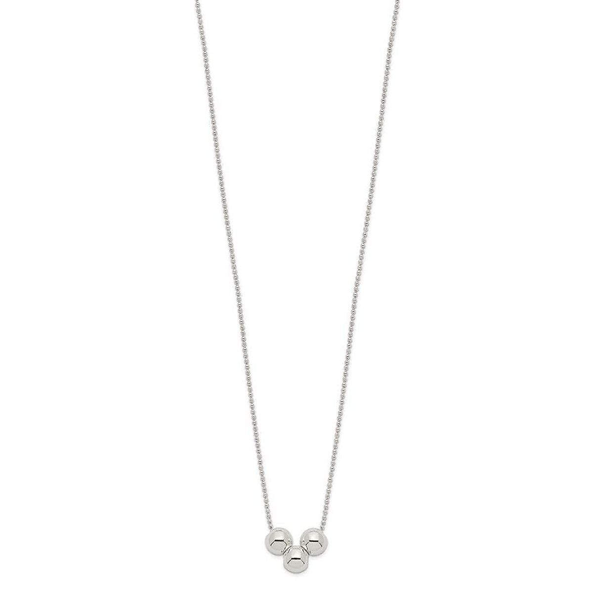 18" Sterling Silver Polished 3 Bead Necklace