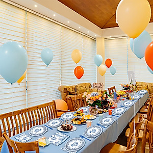 50 PCS Blue Floral Oval Paper Plates Blue & White Floral Party Tableware Set Blue and White Flowers Disposable Party Supplies Bridal Birthday Baby Shower Tea Dinnerware Plates Napkins Forks Serve 50