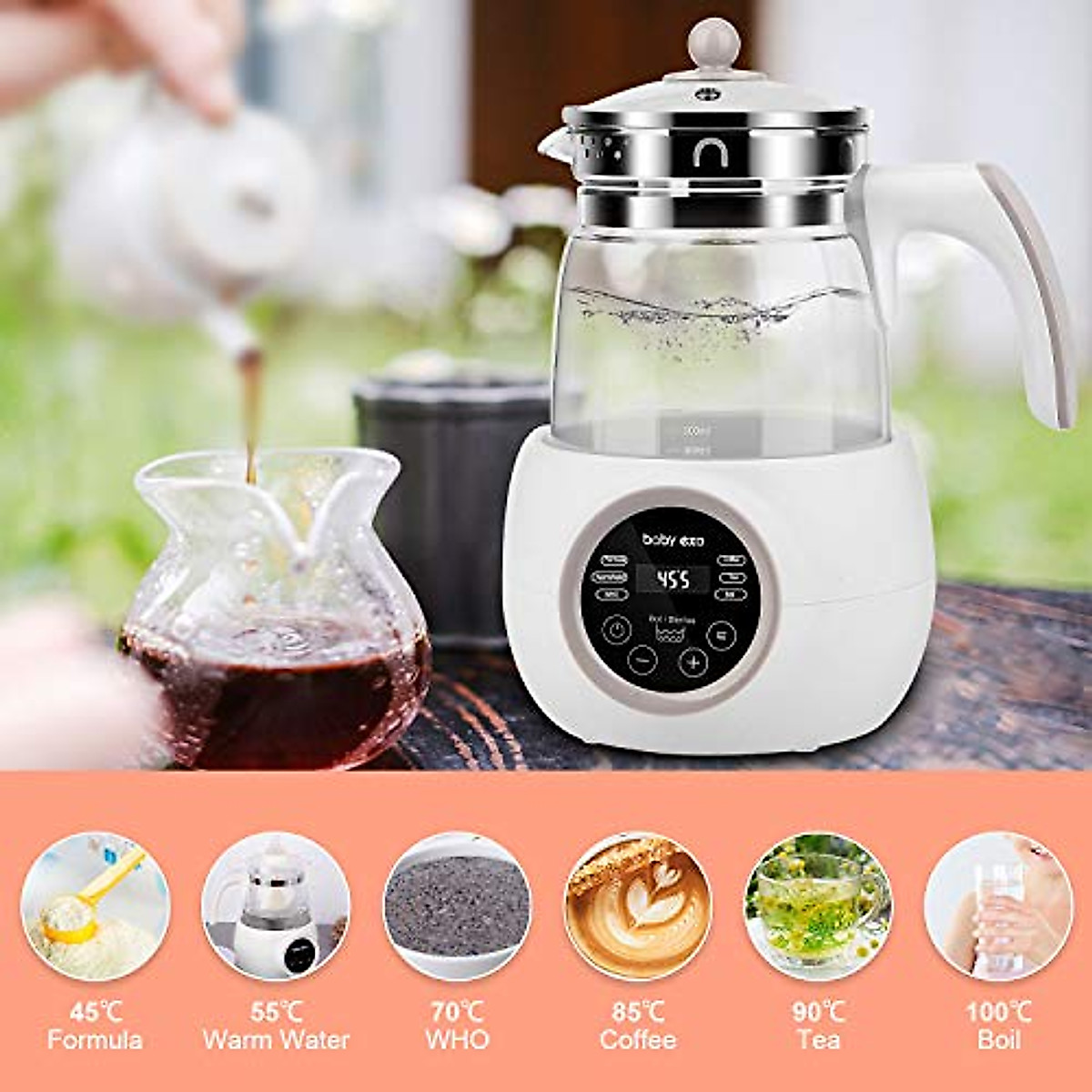BabyExo Baby Formula Water Kettle,Precise Baby Water Kettle- Temperature Baby Milk Warmer for 24 Hours-1.2L BPA-Free Boil-Dry Protection Instant Water Warmer for Baby Formula