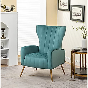 US Pride Furniture Modern Velvet Accent Chair for Living Room, Bedroom or Office with Stylish Metal Legs, Plush Upholstery and Wood Frame, Small-Medium, Teal
