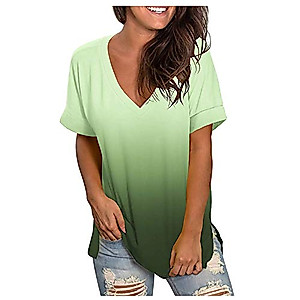 DASAYO Tshirts Shirts for Women Casual 2023 Summer V-Neck Gradient Color Blouse Tee Fashion Cute Going Out Shirt Tunics Top