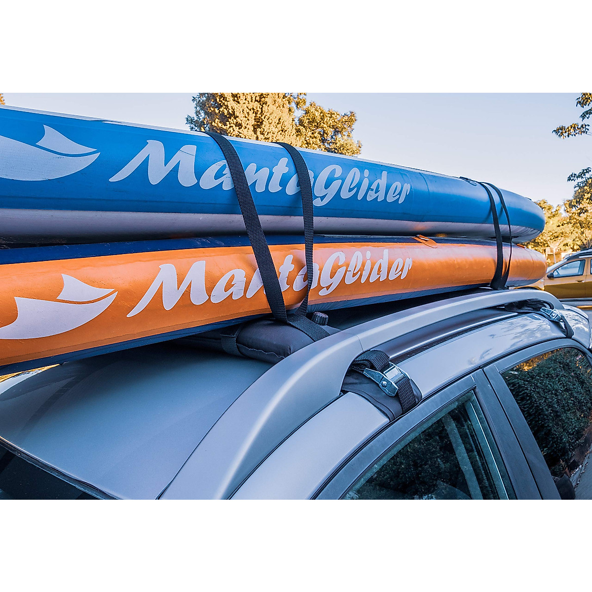 2 PCS/Set Self-Inflating Soft Roof Rack Pads, Universal Car Soft Roof Rack Pads for Kayaks/Surfboard/Paddleboard/SUP/Snowboard, with 2 Tie Down Straps