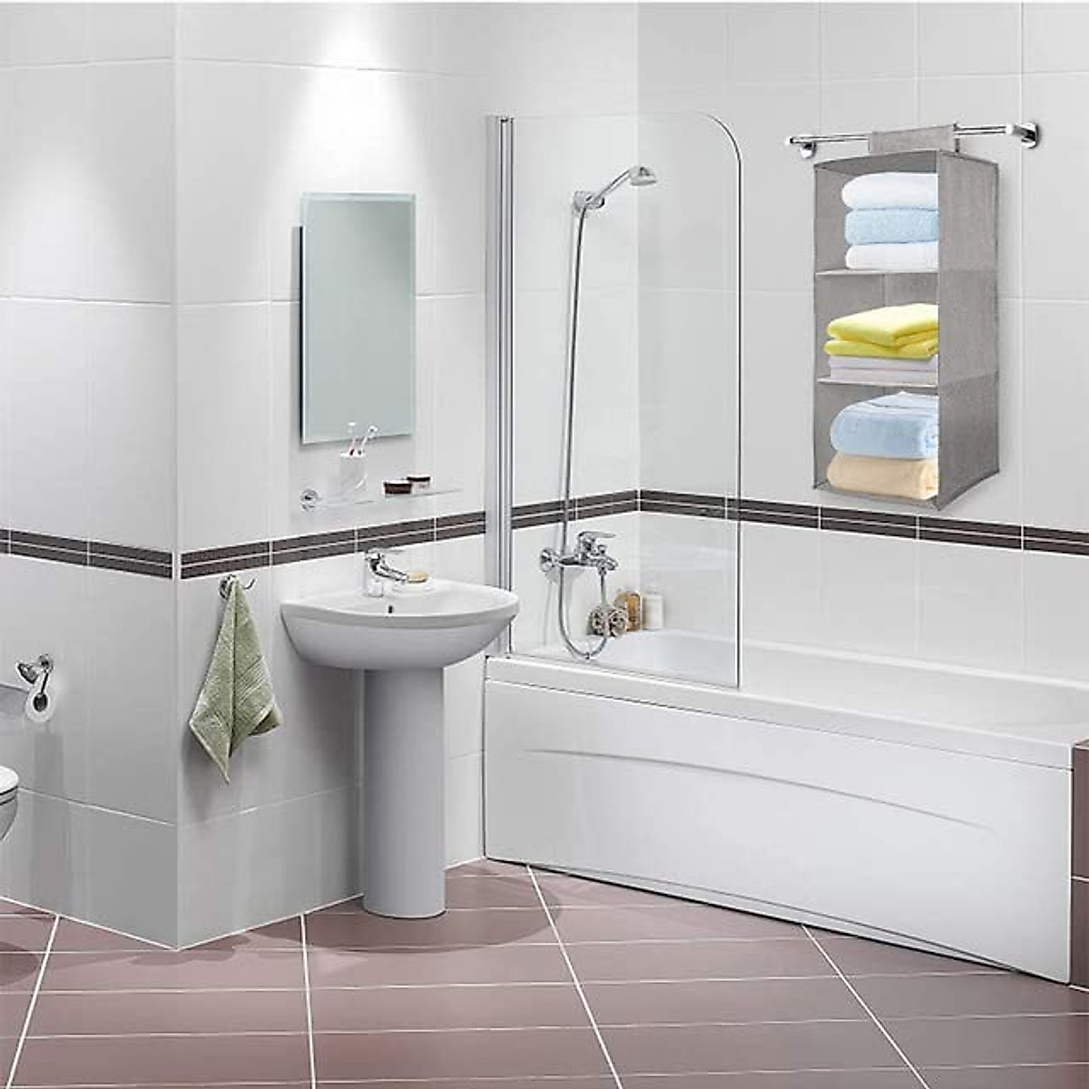 PUiKUS Closet Hanging Shelves - Clothes Organizer and Storage for Sweater Jeans Shirt - Dorm Wardrobe Nursery Rv Room - Kids Closet Hanging Accessories | 3-Shelf Hanger