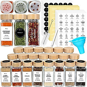 JuneHeart 24 Pcs Spice Jars with Label, Spice Jars with Bamboo Lids, 4 oz Glass Spice Jars with Shaker Lids, 535 Labels of 3 Different Types, Seasoning Jars for Spice Rack, Cabinet, Drawer