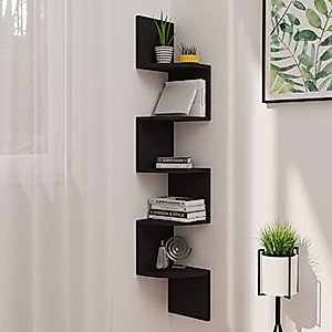 Wall Corner Shelf,Plant Wall Shelf,Study Storage Rack,Display Shelves for Collectibles,Photo Wall Shelf,Perfect for Bars,Library, and Office,Hotels Decor, Black 7.5"x7.5"x48.4" Engineered Wood