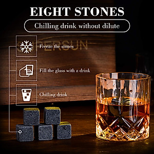 Whiskey Glasses Stones Gifts Set for Men, Pack of 2, 10 oz Scotch Bourbon Glasses, 8 Chilling Rocks and Wooden Box for Him, Boyfriend, Dad, Husband, Father, Groomsmen, Birthday, Anniversary