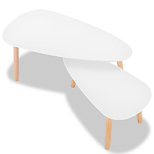 QJBSAVVA Coffee Table Set 2 Pieces Solid Pinewood White,Center Table Low Table Folding Table Entrance Table Suitable for Meeting Rooms, Reception Rooms, Offices
