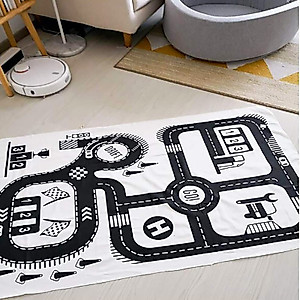 Extpro Kids Cotton Playmat Rug 55.11" L x 35.5" W,Baby Toddler Child Floor Road Adventure Racing Carpet, for Bedroom Playroom Classroom Indoor Outdoor