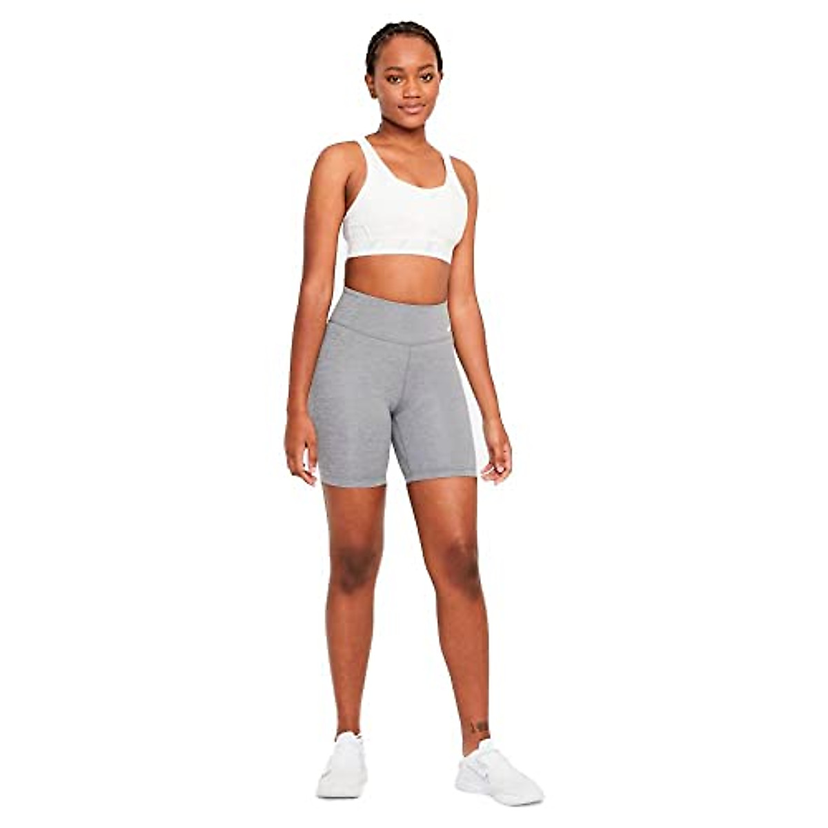 Nike Women's One Logo Mid-Rise Dri-Fit 7" Bike Shorts (as1, Alpha, m, Regular, Regular, Iron Grey/Heather/White, Medium)