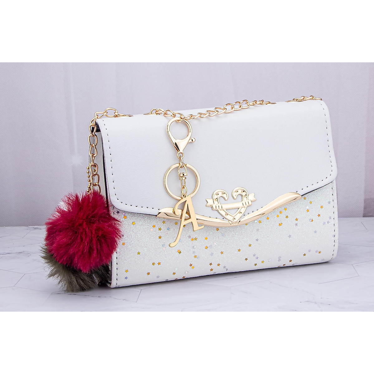 Cute Stainless Steel Gold Initial Letter Keychain for Women Girl, Charms for Key Handbag Backpack Bag, Personalized Gift (Gold-A)