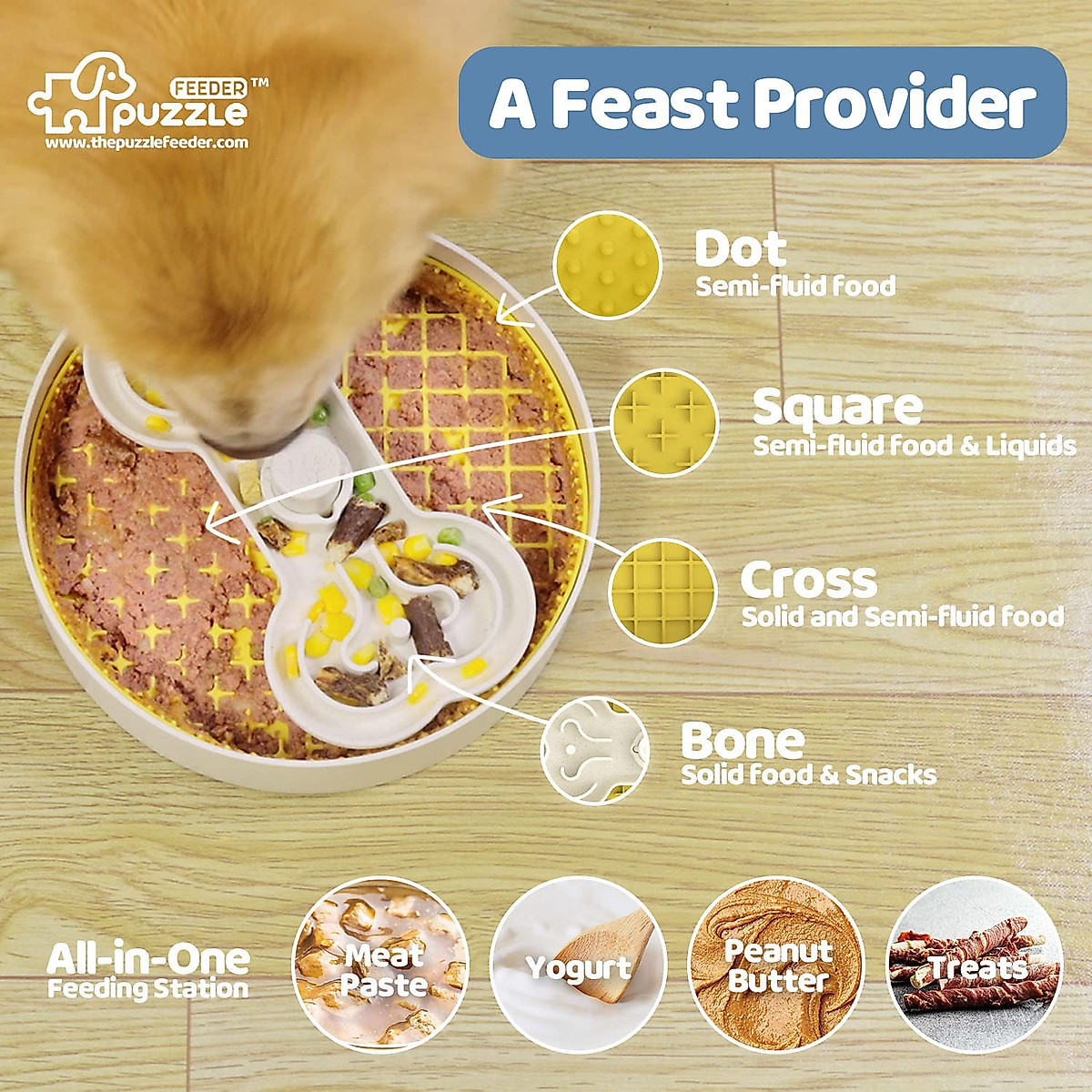 Puzzle Feeder Slow Feeder Dog Bowls, Dog Lick Bowls for Dogs, Slow Feeder for Dry, Wet, and Raw Food, Slow Feeder Dog Bowls for Large Breed,Blue