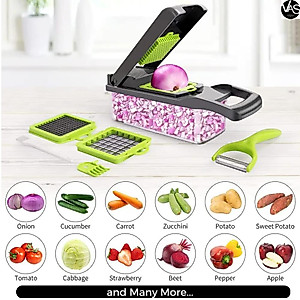 VAS 12 in 1 Vegetable Chopper & Slicer - Multifunctional Pro Food Chopper with Container, Kitchen Adjustable Veggie Salad Grater Slicer, Onion Chopper Dicer with 8 Blades, Fruit Vegetable Cutter