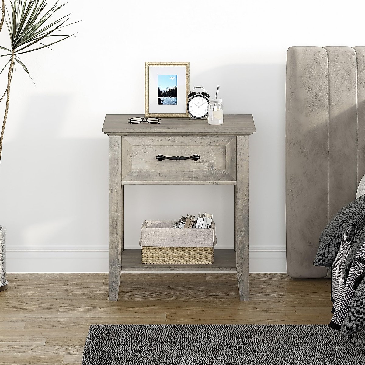 IDEALHOUSE Set of 2 Nightstands, End Side Tables Living Room with Drawer, Industrial Design, Night Stands with Shelf, Bedside Tables for Bedroom, Dorm (Grey（2 Pack）)