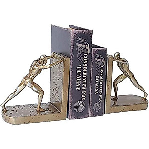 QLAZO Bookend Supports HeavyDuty ， Small Humanoid Bookend Set of Two, Bronze Finish Book Organizer Children Adults Desk Office Home Decoration