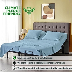 5 Piece Split King Sheets Sets for Adjustable beds - 400 Thread Count 100% Cotton (Light Blue Solid)